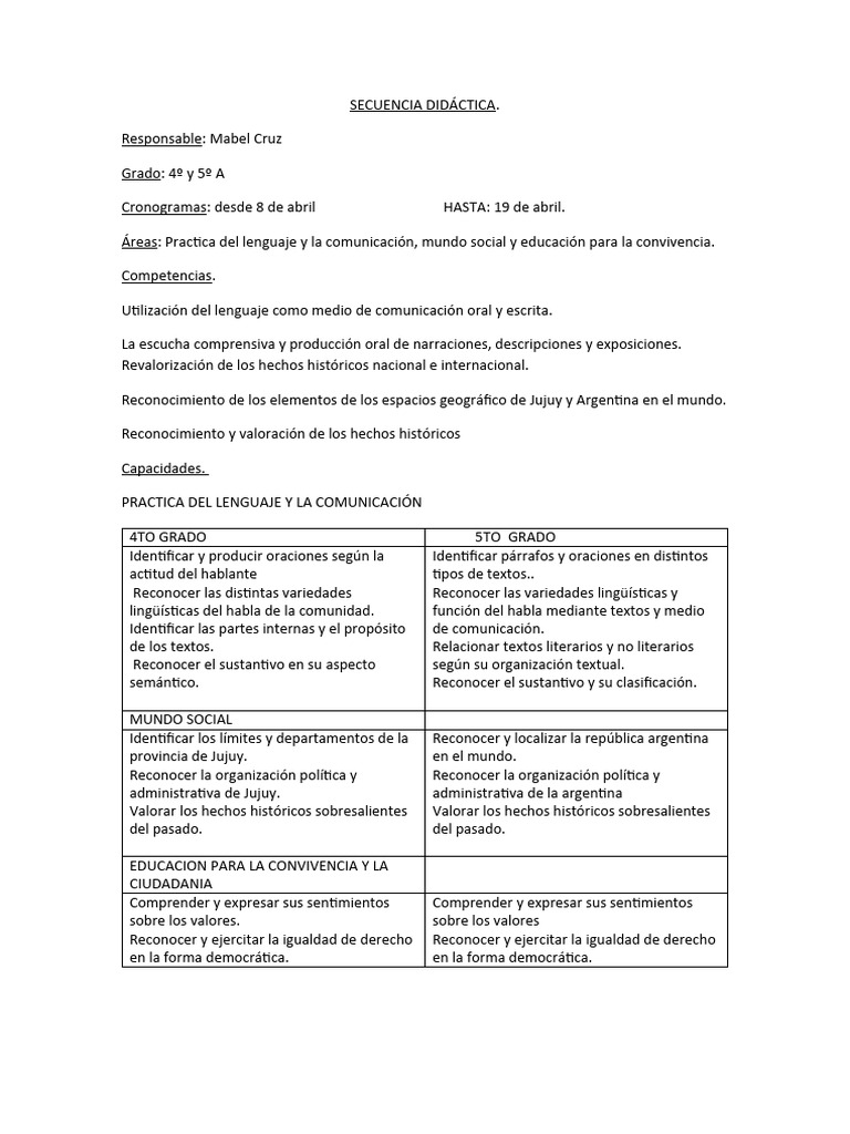 Secuencia Didáctica 4º y 5º Grado Jujuy | PDF | Escritura | Puntuación