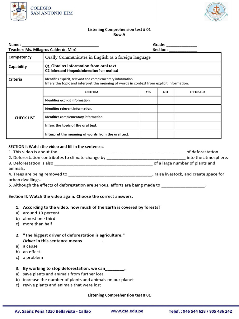 Listening Comprehension Test 1 | PDF | Greenhouse Gas | Climate Change