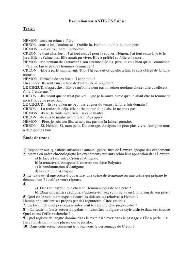 Évaluation de la scène d'Antigone | PDF