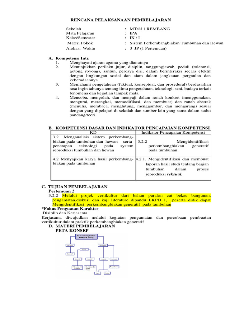 RPP Ipa - Adiwiyata - Sistem Perkembangbiakan Tumbuhan | PDF