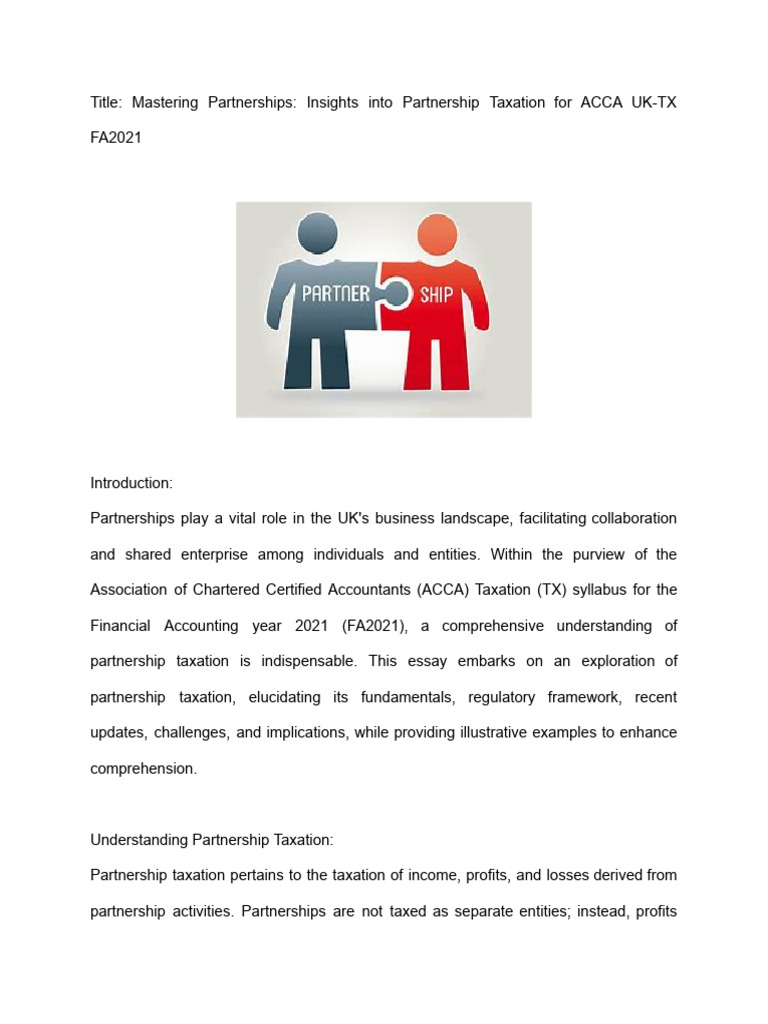 Mastering Partnerships - Insights Into Partnership Taxation For ACCA UK-TX FA2021 | PDF ...