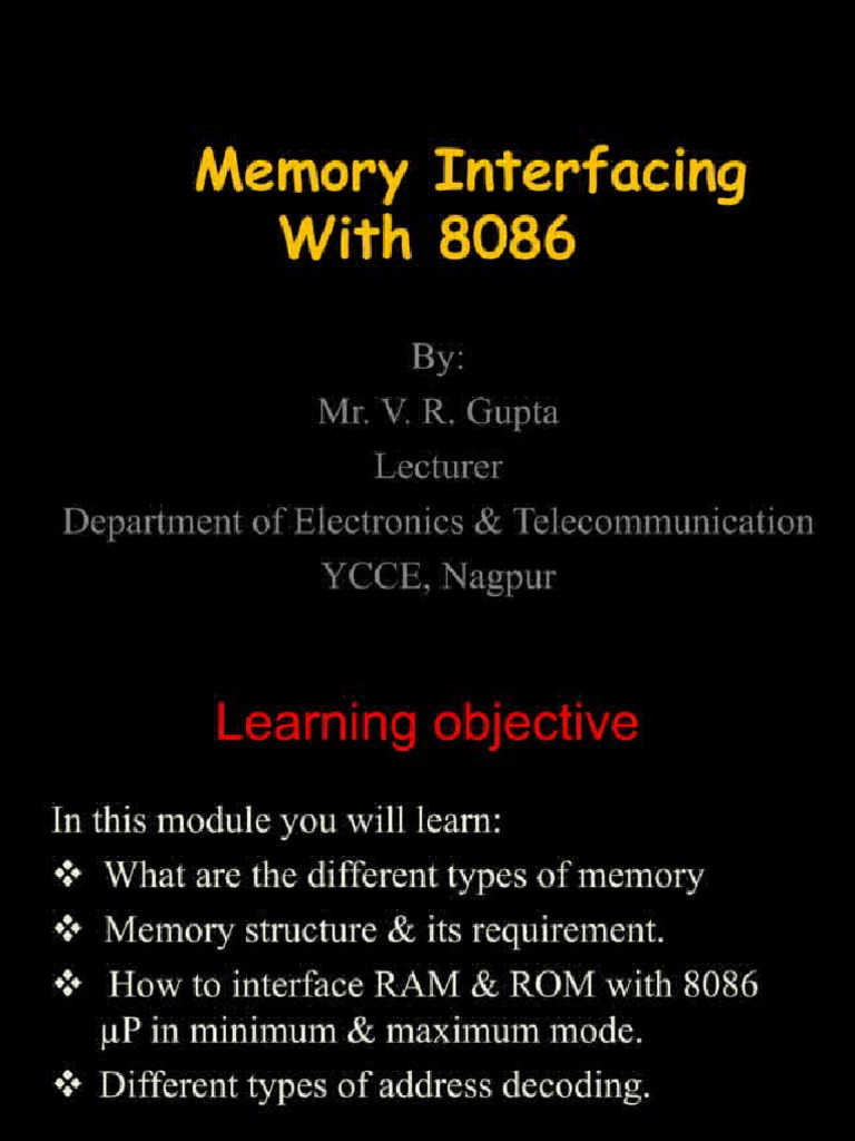 Memory Interfacing in 8086 With Decoding Techniques | PDF
