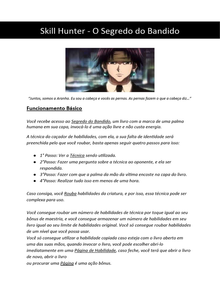 Skill Hunter - O Segredo Do Bandido v.0.8 | Download grátis PDF | Sol | Lua