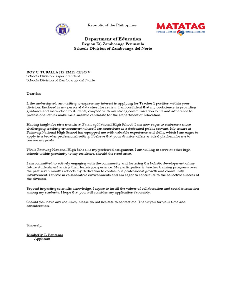 Letter of Intent - DepEd | PDF