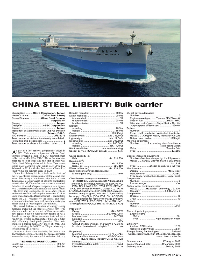 2019's Notable Bulk Carrier: China Steel Liberty | PDF | Ships | Shipping