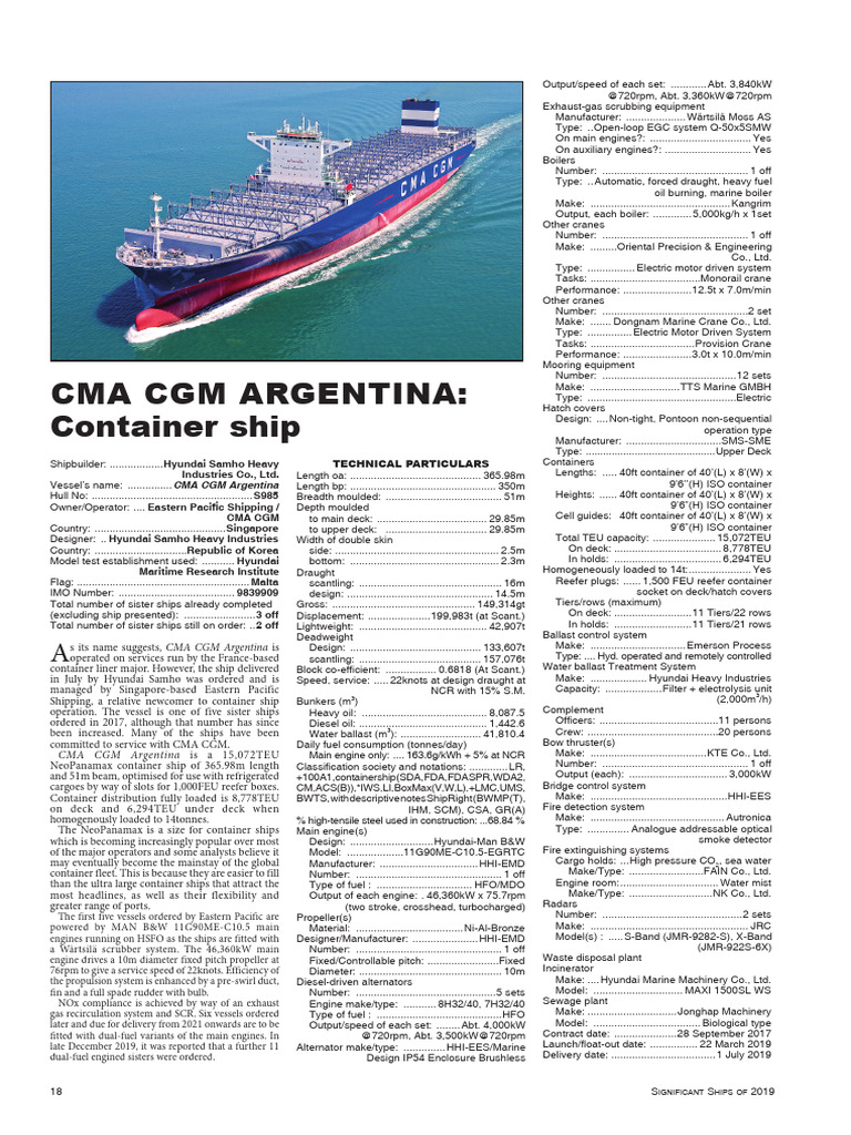 CMA CGM ARGENTINA Container Ship | PDF | Marine Propulsion | Ships