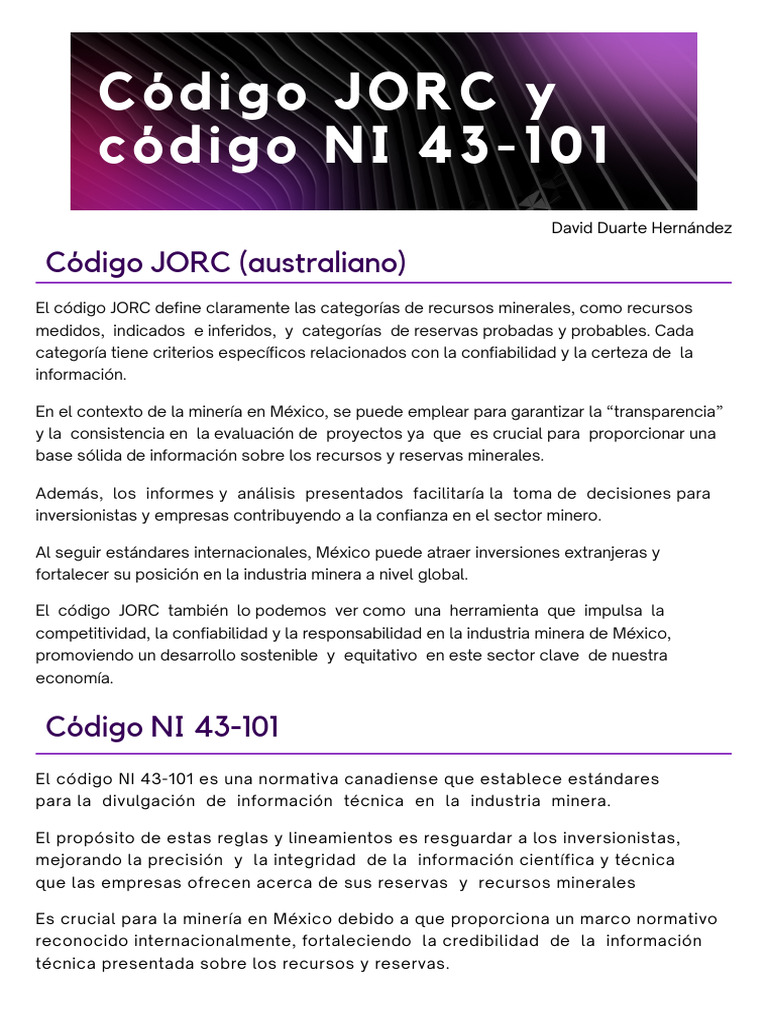 Codigos JORC y NI43101 | PDF | Tecnología