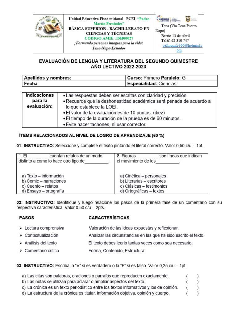Eval. Leng 1ro | PDF | Comunicación escrita | Escritura