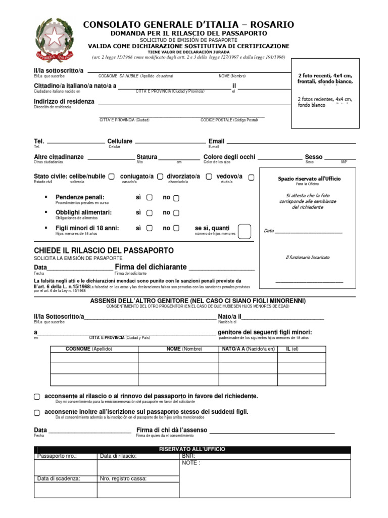 Passaporti-Formulario Passaporto Adulti | PDF