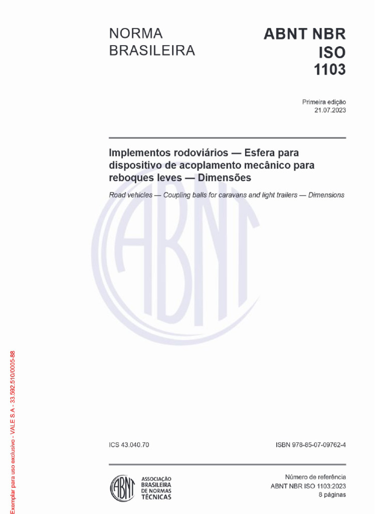 NBR ISO 1103 2023 Implementos Rodoviários - Esfera para Dispositivo de ...