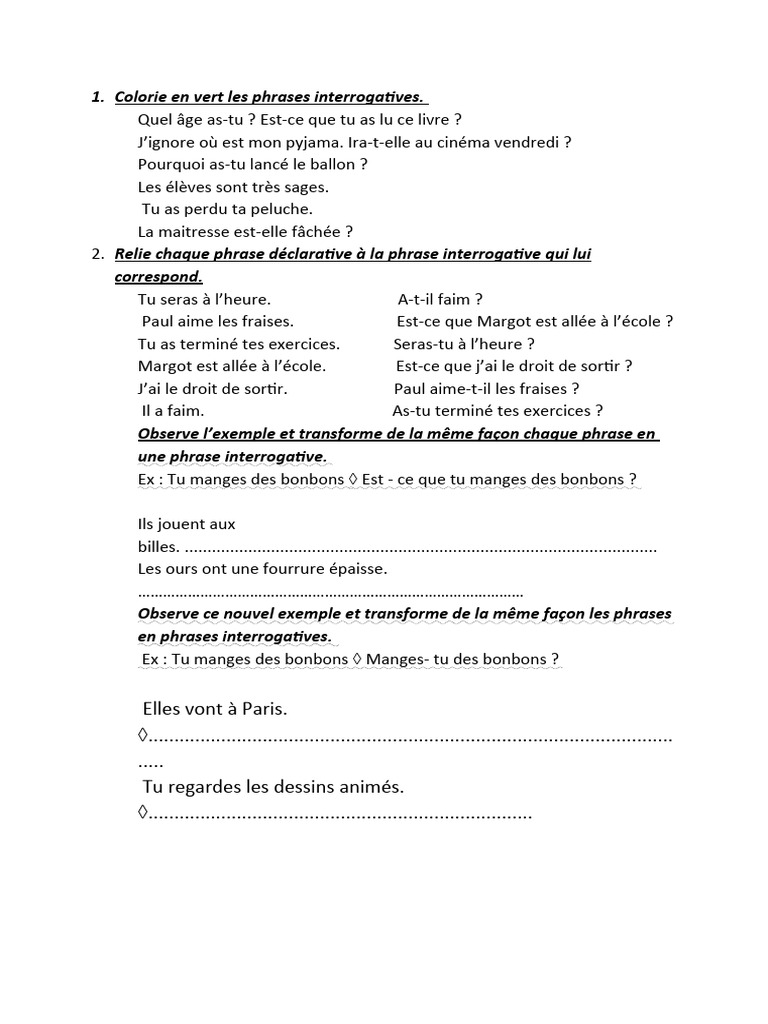 Phrases Interrogatives et Conjugaisons | PDF | Question | Mécanique du ...