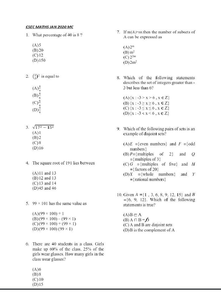 Mathematics Jan 2020 Paper 1 | PDF