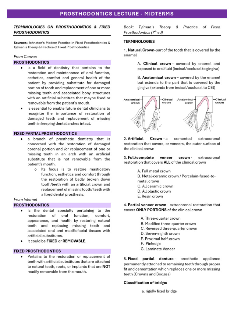 Prosthodontics 1 Lecture | PDF | Prosthodontics | Tooth