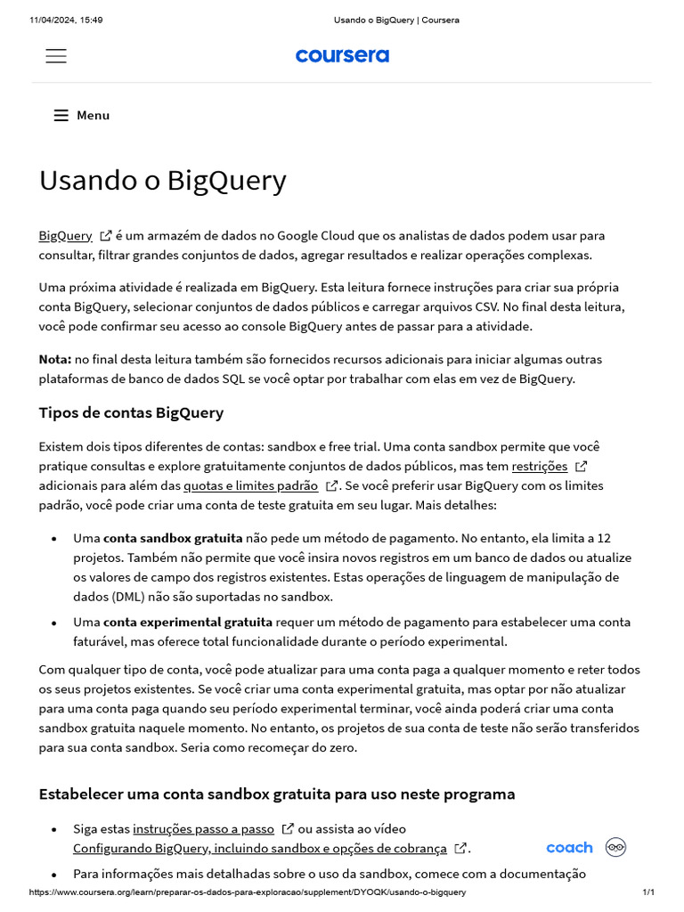 Usando o BigQuery - Coursera | PDF | Bancos de dados | SQL