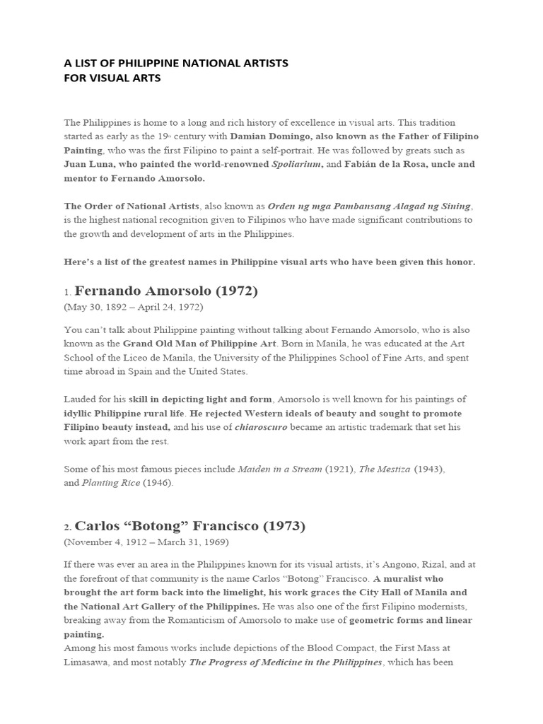 Philippine National Artists in Visual Arts | PDF | The Arts | Philippines