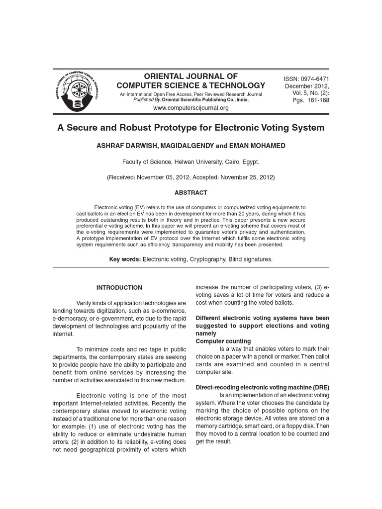 Secure Electronic Voting System Prototype | PDF | Public Key Cryptography | Electronic Voting