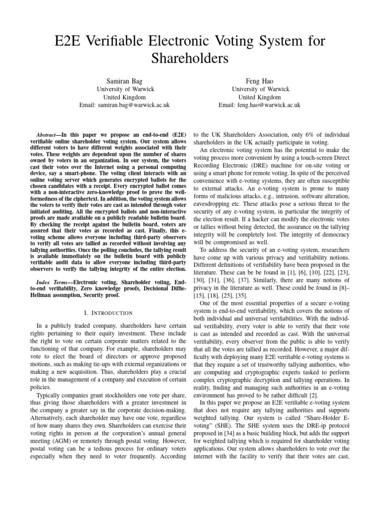 E2E Verifiable Electronic Voting System | PDF | Electronic Voting | Elections