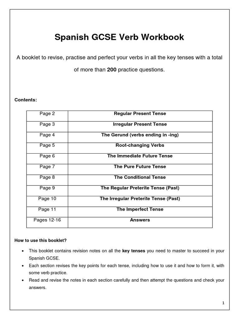 Spanish GCSE Verbs Workbooklet | PDF