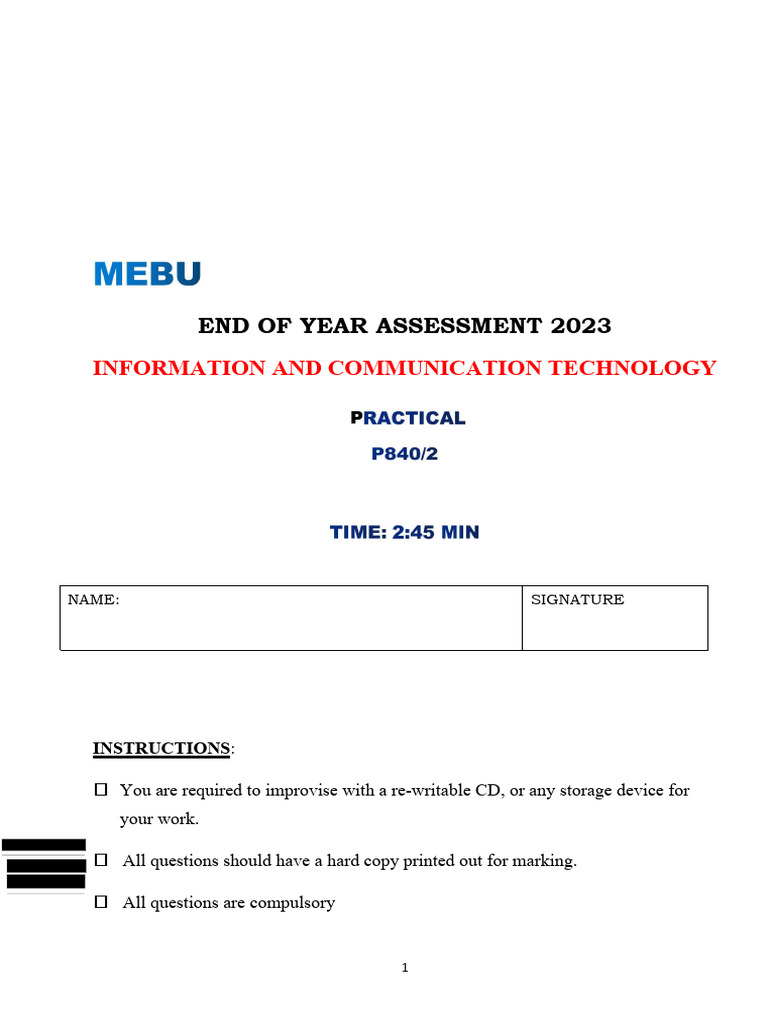 Senior Three Ict Paper 2 072523 Pdf Memory Computing
