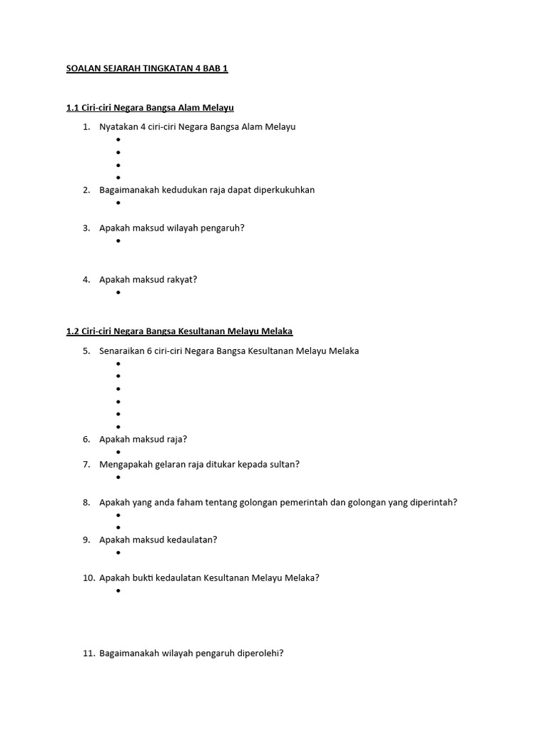SOALAN SEJARAH TINGKATAN 4 BAB 1 | PDF