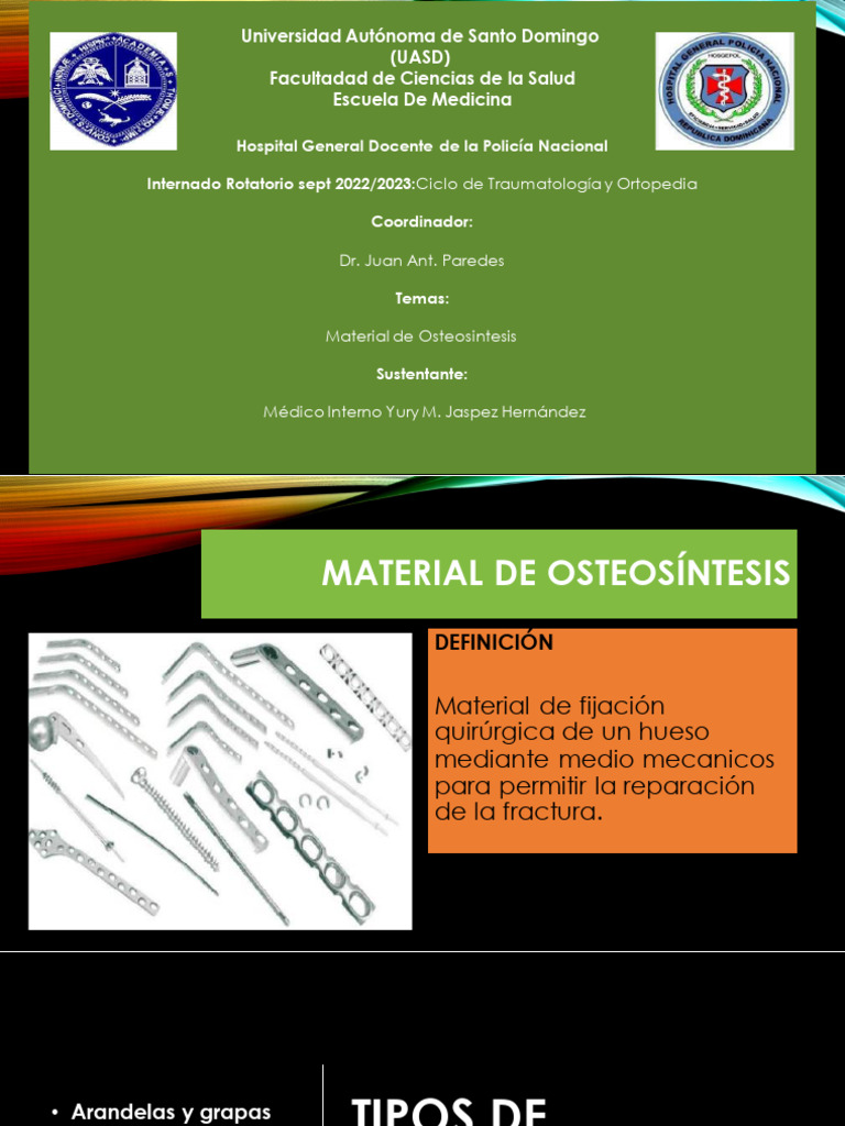 Tipos y Definición de Material de Osteosíntesis | PDF | Hueso | Tornillo
