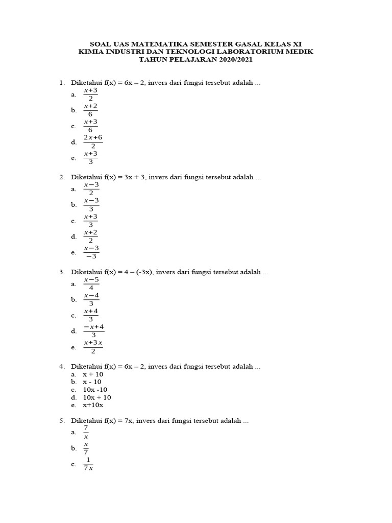 Soal Uas Matematika SMT Gasal (KLS Xi - Ki Dan TLM) | PDF