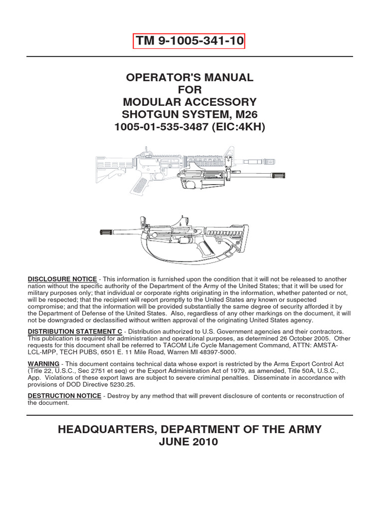 M26 Modular Accessory Shotgun Manual | PDF | Magazine (Firearms ...