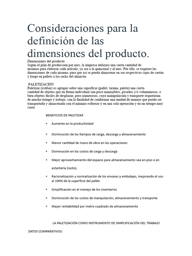 Consideraciones para La Definición de Las Dimensiones Del Producto ...