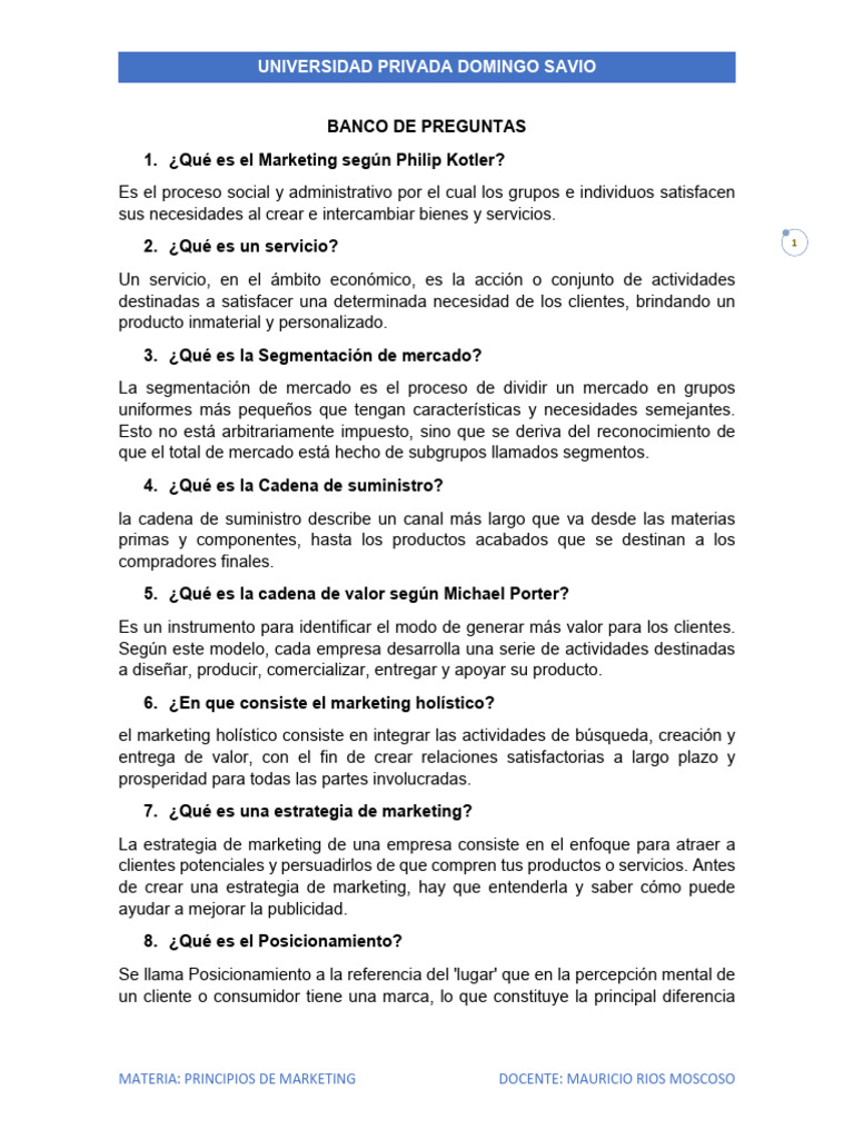 BANCO DE PREGUNTAS | PDF | Marketing | Comportamiento