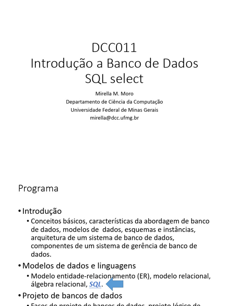 Aula14 UFMG | PDF | Gestão de dados | Software de gerenciamento de dados