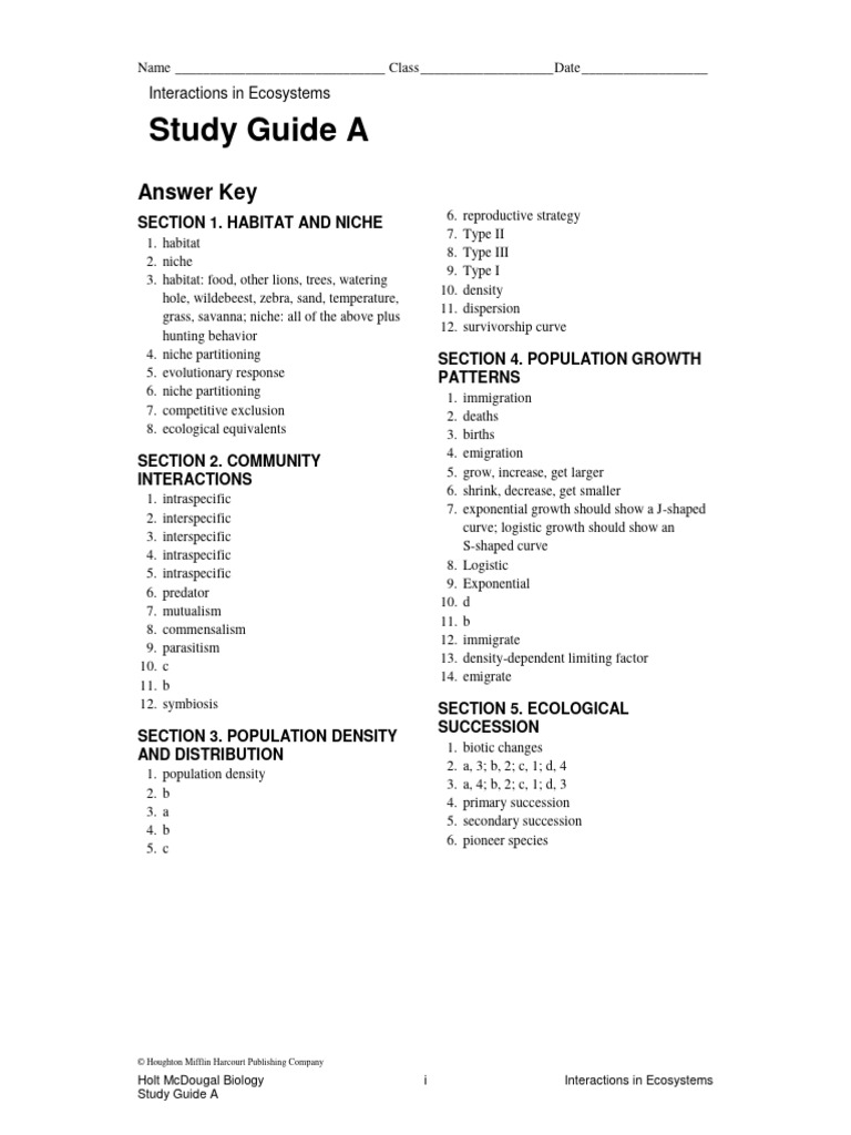 Study Guide A: Answer Key | PDF | Biological Dispersal | Ecological Niche