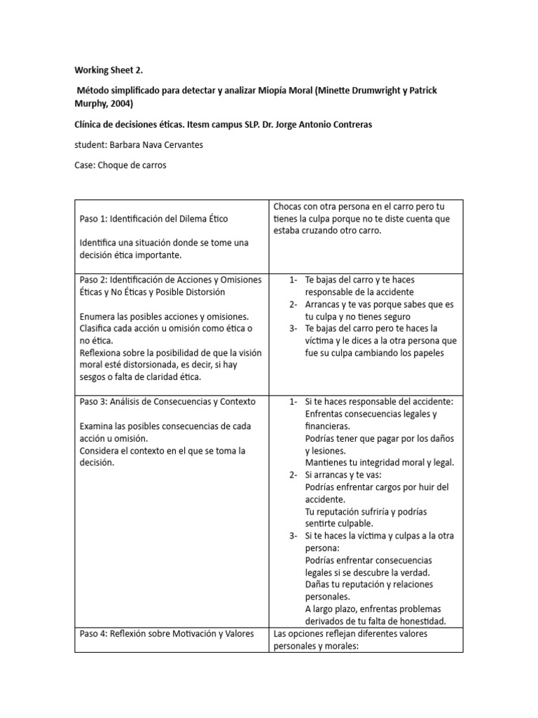 Working Sheet 2. Metodo Simp Deteccion Miopia Moral | PDF | Toma de ...