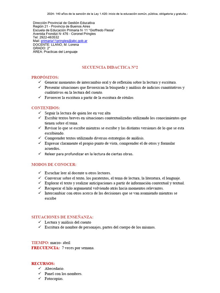 Secuencia Didactica N2 Los Tres Chanchitos Pdf Educación Primaria