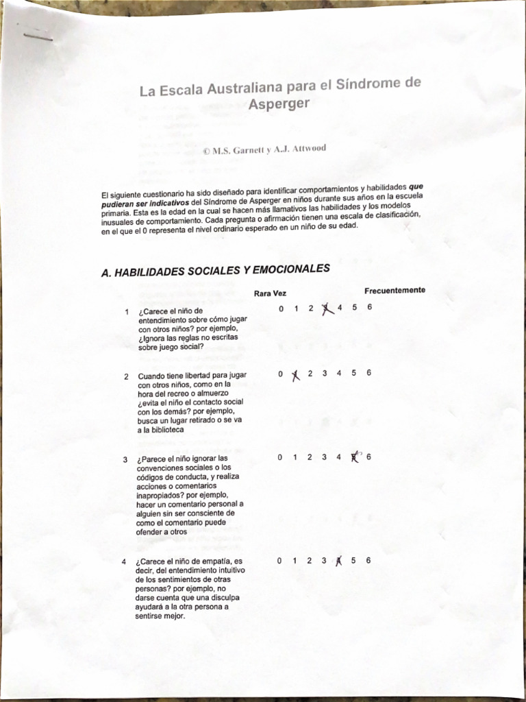 La Escala Autista M. S. Carnet | PDF