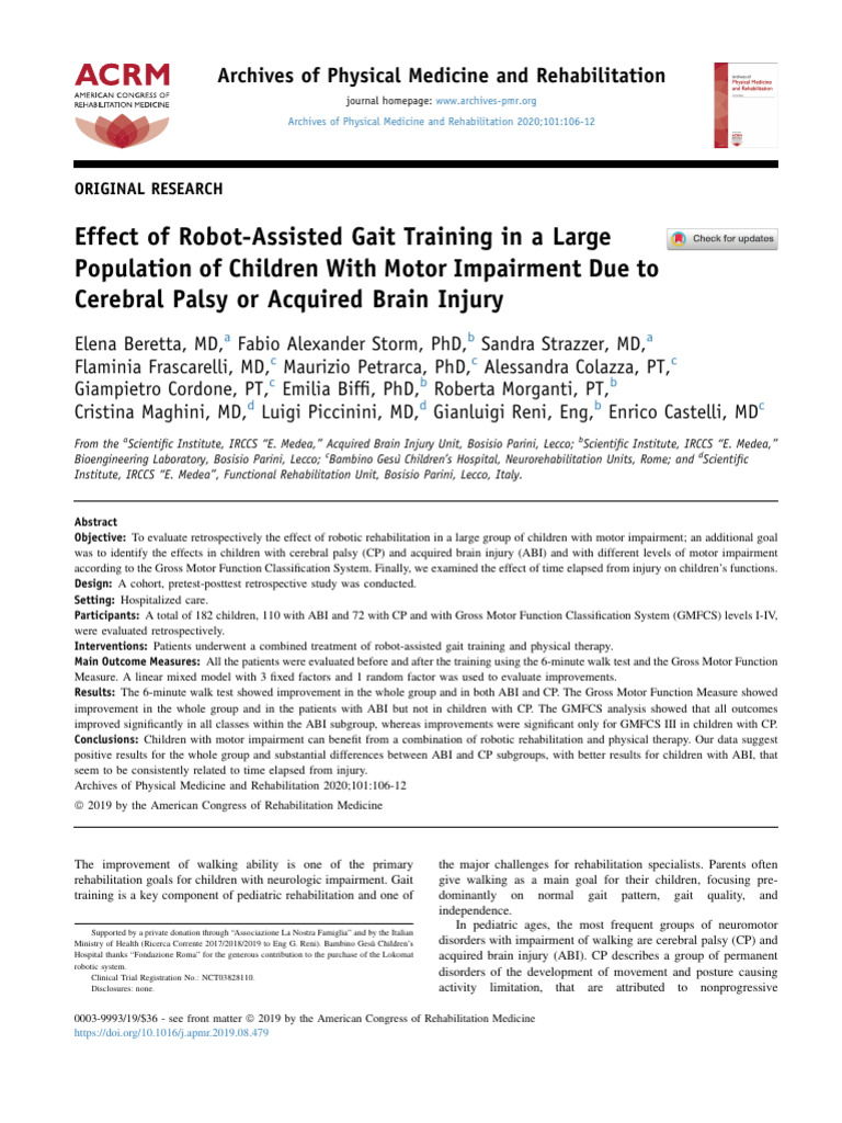 2020 - Robot-Assisted Gait Training | PDF | Physical Therapy | Neurology