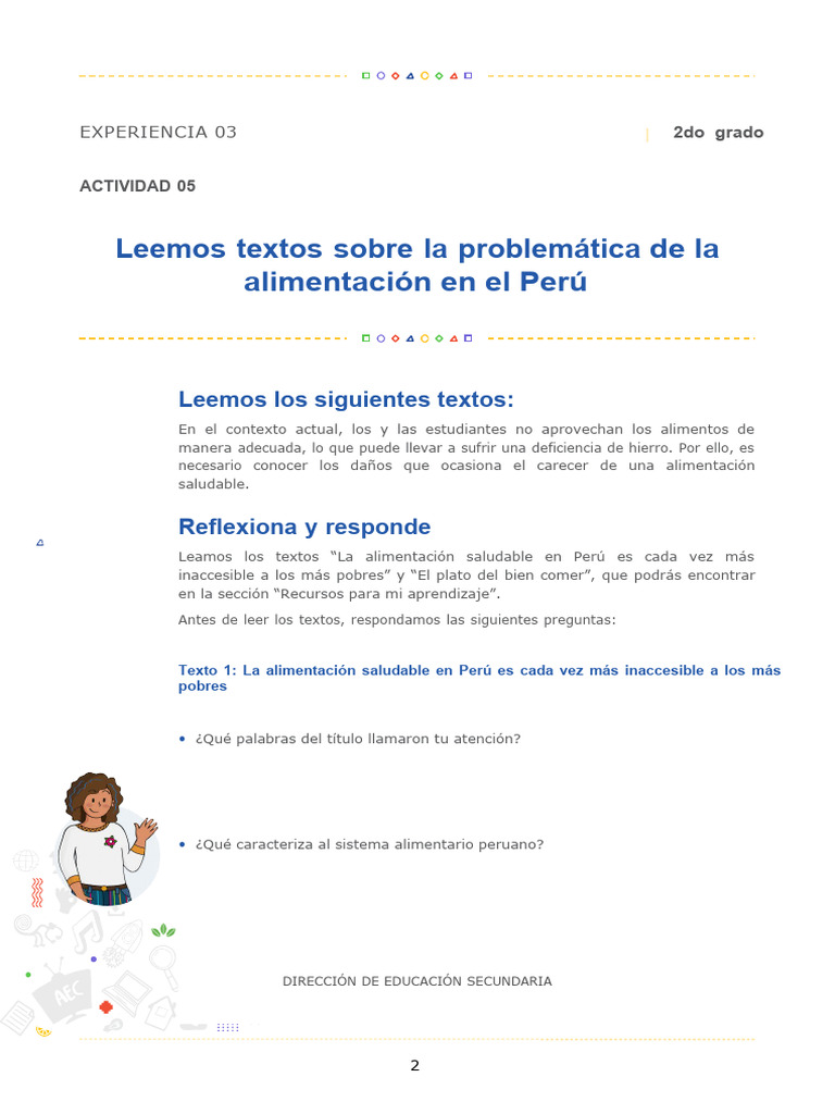 Actividad 05 Leemos Textos Sobre La Problemática de La Alimentación en El Perú (1) | PDF ...