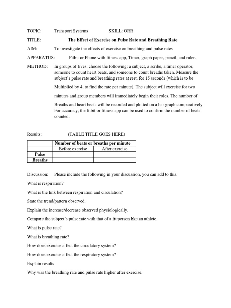 The Effect of Exercise On Pulse Rate and Breathing Rate | PDF