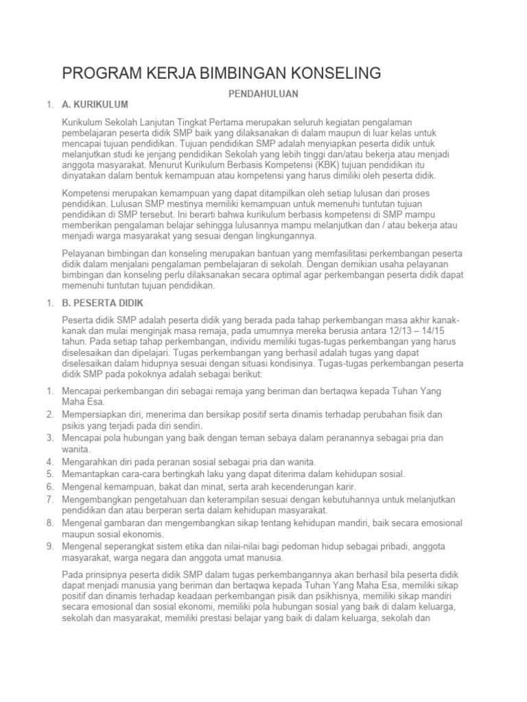 Program Kerja Bimbingan Konseling 2021 | PDF
