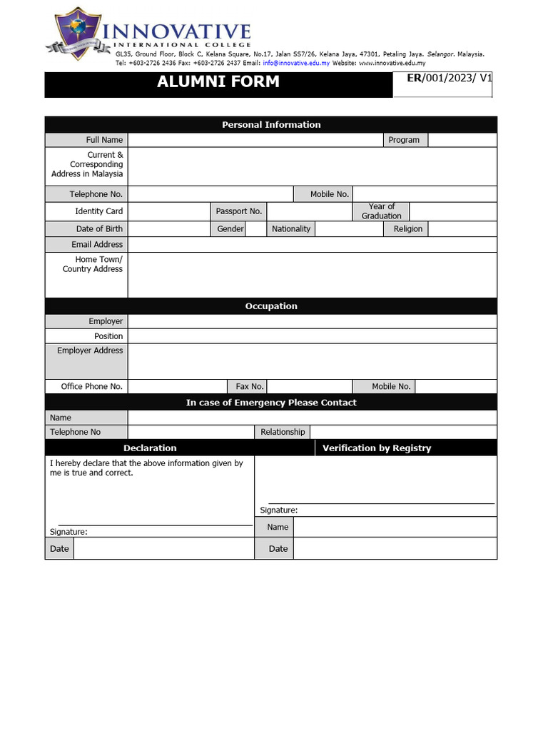 Alumni Information Form 2023 | PDF