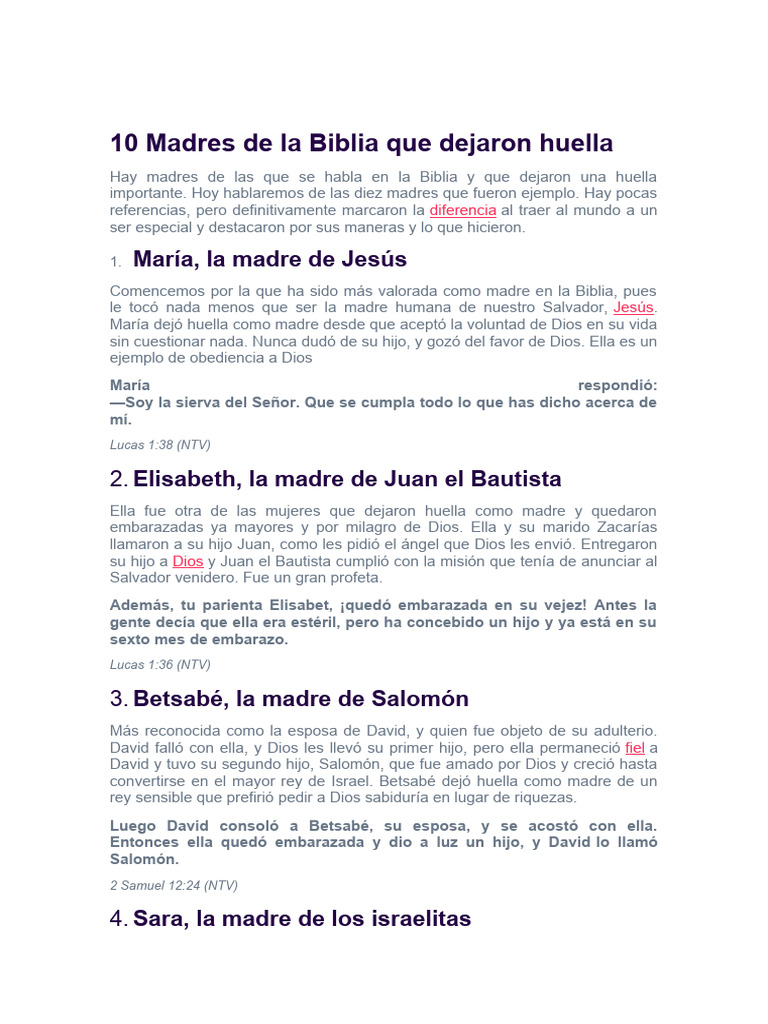 10 Madres de La Biblia Que Dejaron Huella | Descargar gratis PDF | Sarah | Contenido bíblico