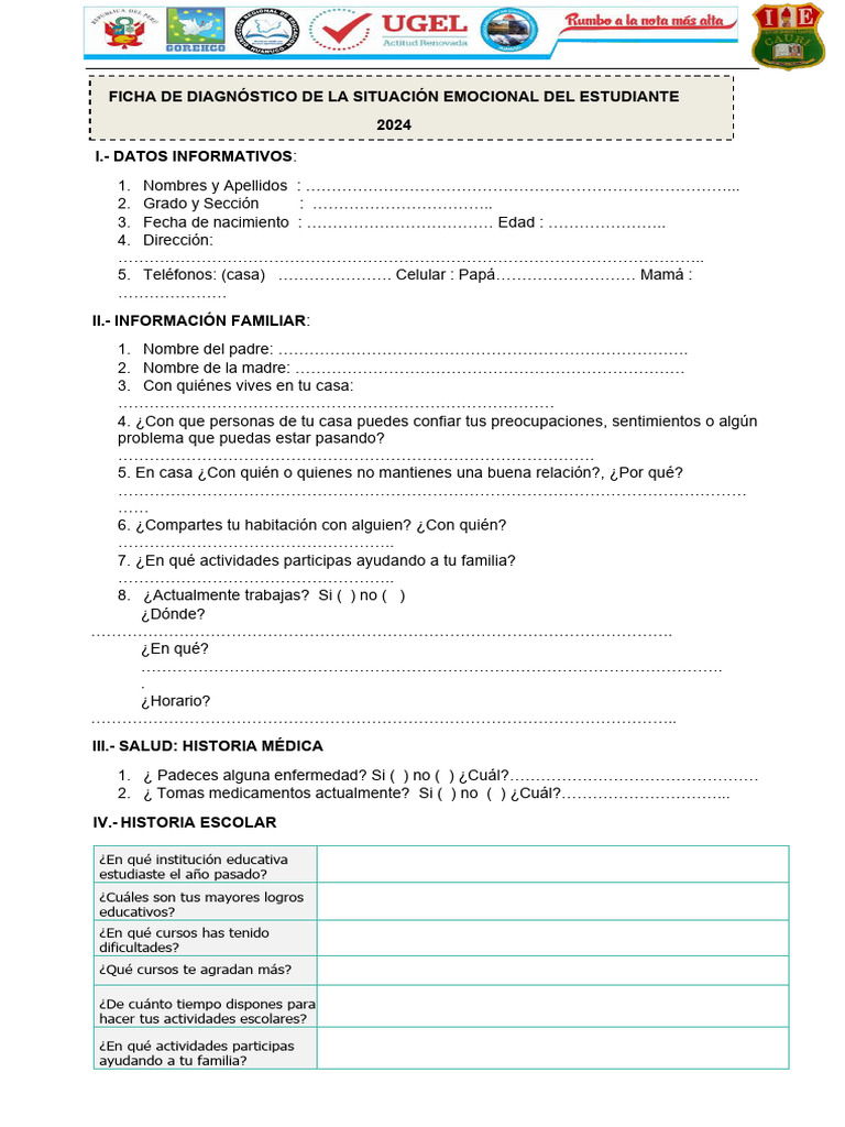 TUTORÌA - FICHA SOCIOEMOCIONAL - EVAL. DIAGNISTICO 2c 2024 | PDF ...