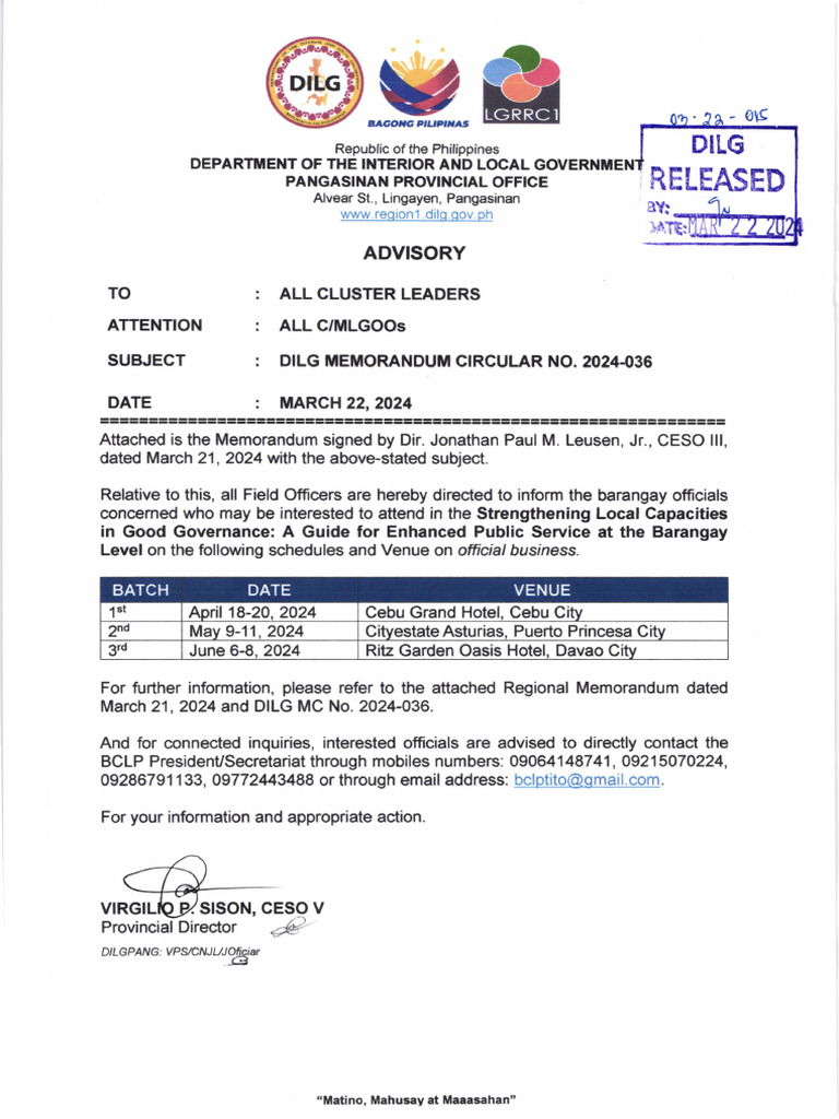 DILG Memo on Barangay Governance Training | PDF | Public Administration ...