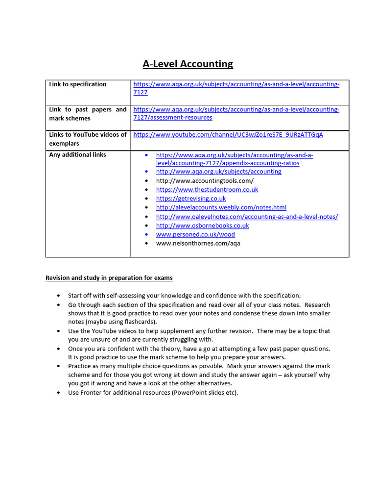 A-Level Accounting Study Guide | PDF | Computers | Technology & Engineering