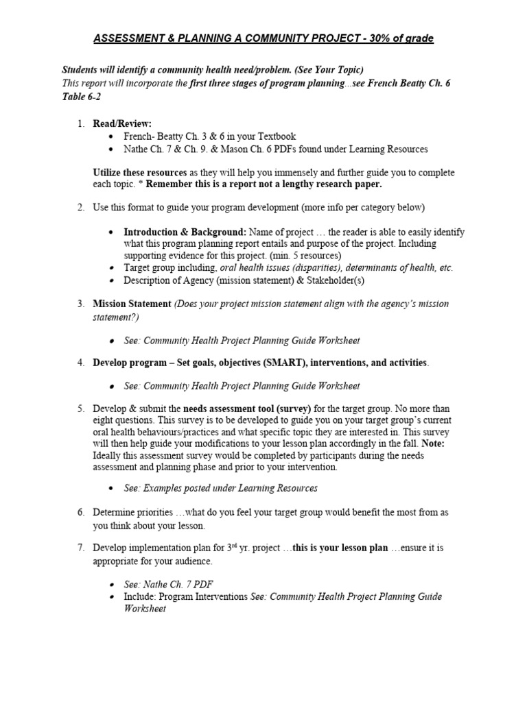 Community Health Project Planning Guide | PDF | Lesson Plan