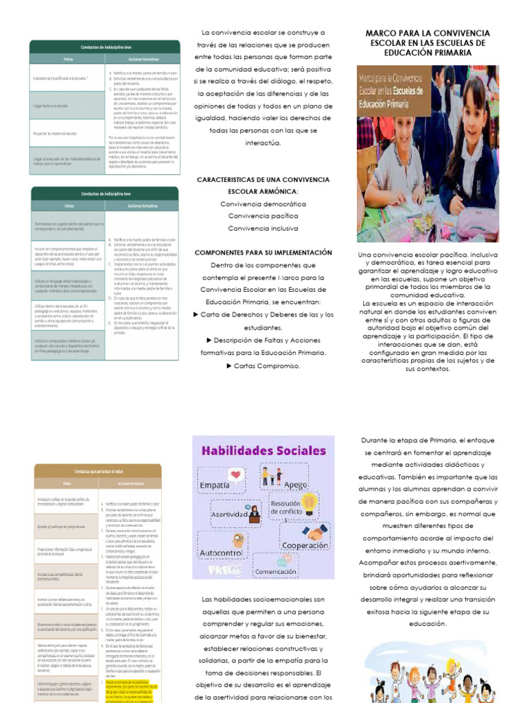 Triptico MARCO PARA LA CONVIVENCIA | PDF | Educación primaria | Aprendizaje