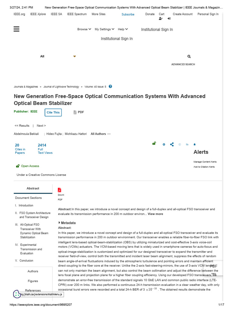 New Generation Free-Space Optical Communication Systems With Advanced Optical Beam Stabilizer ...
