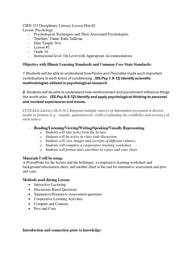 Lesson Plan 2 | PDF | Psychology | Learning