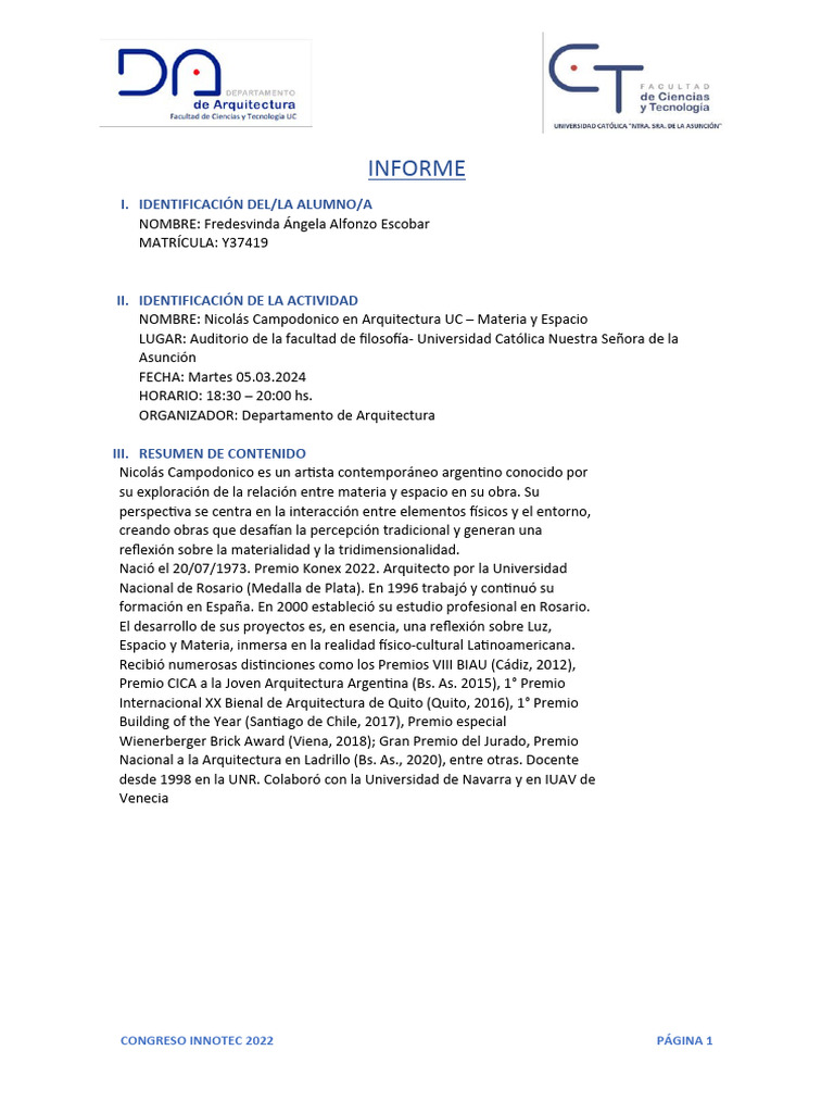 Copia de Formato Informe | PDF | Experiencia | Importar