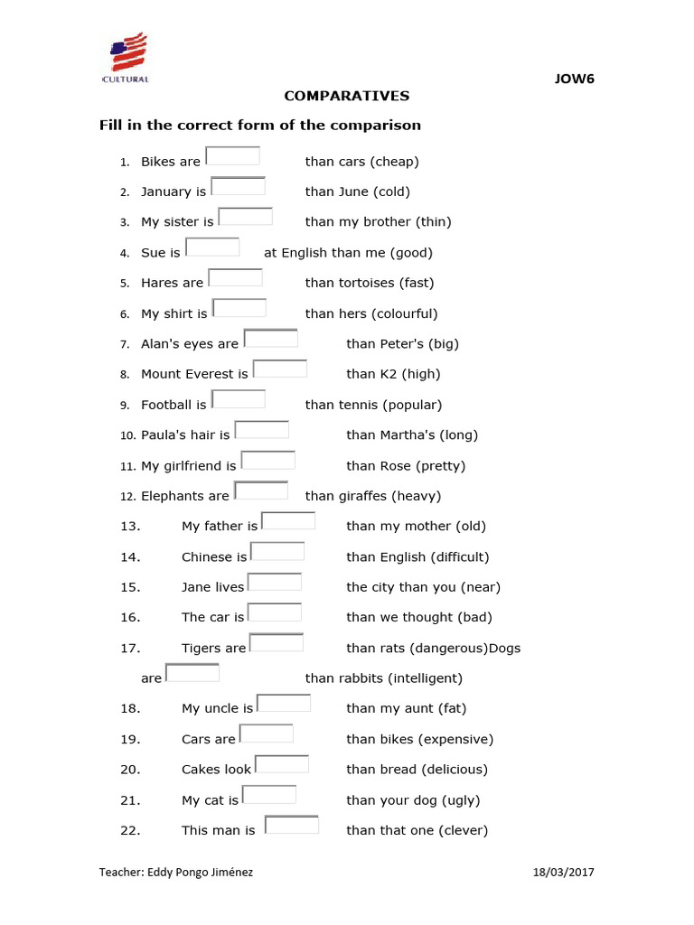 COMPARATIVES Exercises | PDF