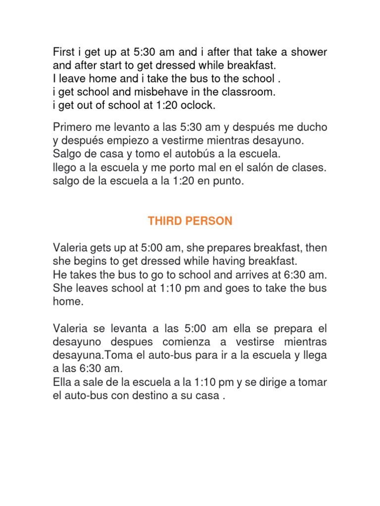 Rutina diaria de Valeria y su horario escolar | PDF